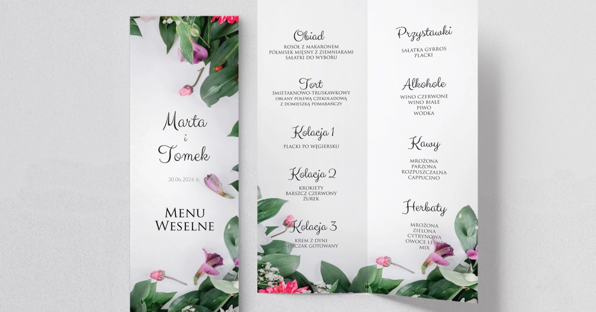 Menu Weselne Soft - Motyw 6